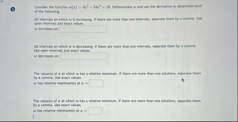 Solved ISCongider the function w(x)=4x3-18x2 10. | Chegg.com