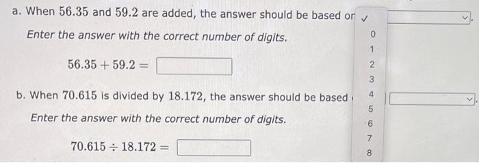 Solved a. When 56.35 and 59.2 are added, the answer should | Chegg.com