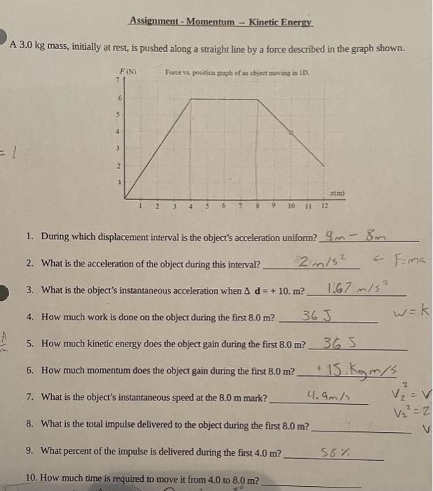 Solved a 3.0kg mass, initially at rest, is pushed along a | Chegg.com