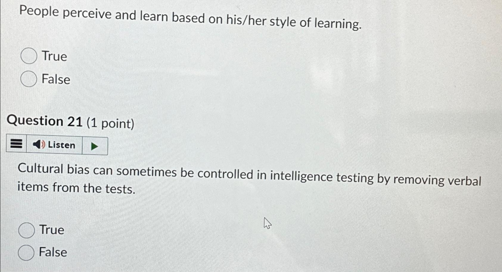 Solved People perceive and learn based on his/her style of | Chegg.com