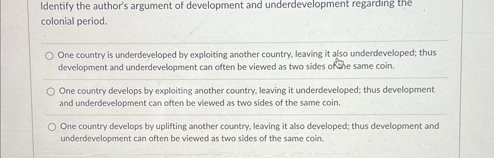 Solved Identify the author's argument of development and | Chegg.com