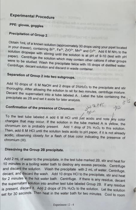 Solved Experiment 12 ualitative Analysis of Group 2 Cations | Chegg.com