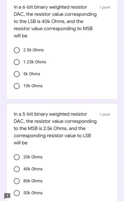 Solved 1 point In a 6-bit binary weighted resistor DAC, the | Chegg.com