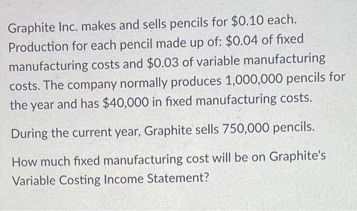 Solved Graphite Inc. makes and sells pencils for $0.10 each. | Chegg.com