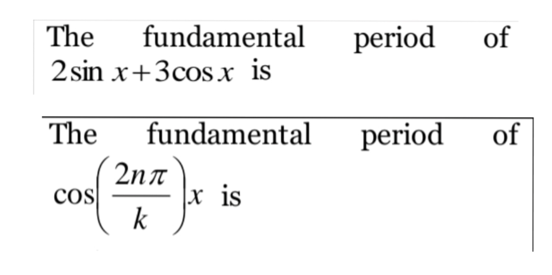 Solved The fundamental period of 2sinx+3cosx ﻿isThe | Chegg.com