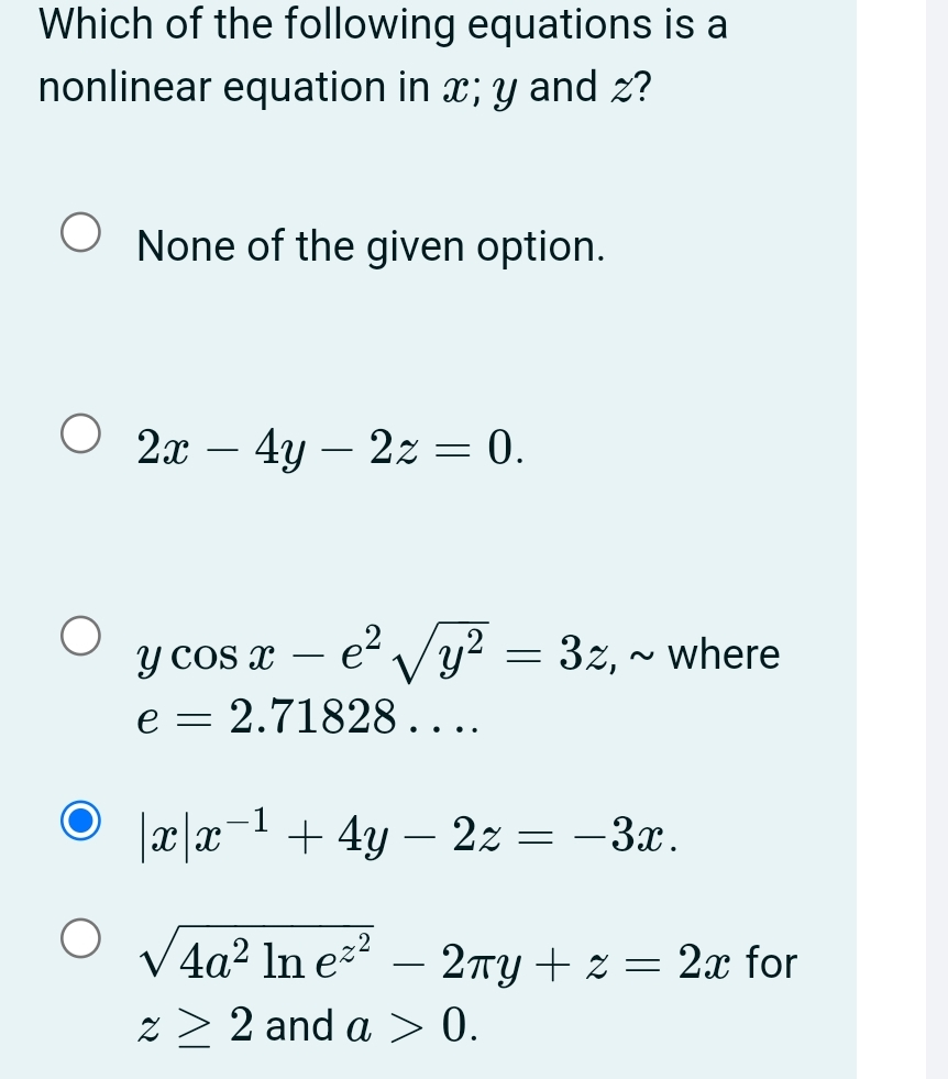 Solved Which of the following equations is a nonlinear | Chegg.com