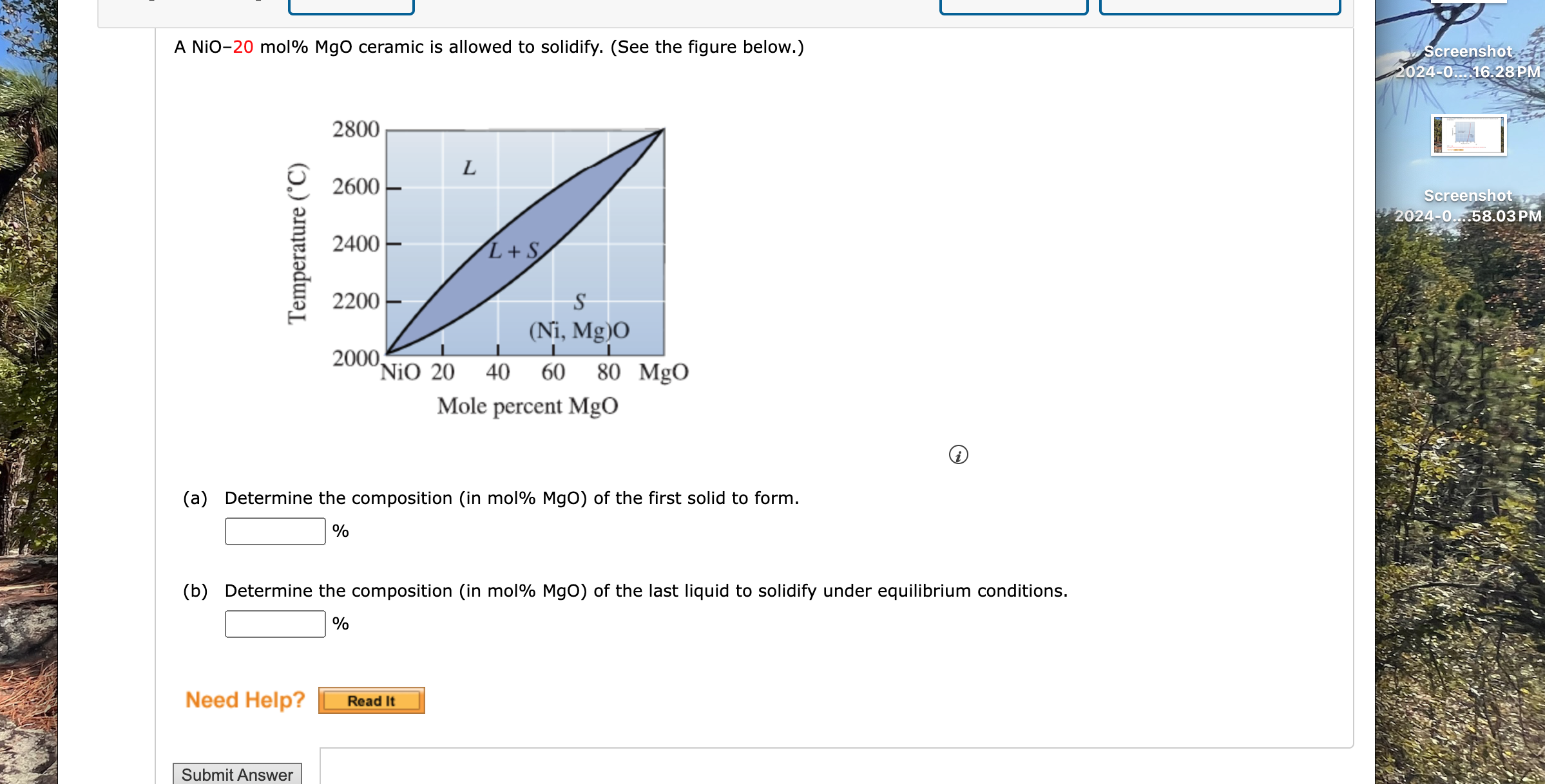 Solved A NiO-20 ﻿mol% ﻿MgO ceramic is allowed to solidify. | Chegg.com
