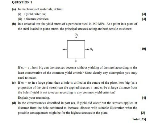 Solved (a) In mechanics of materials, define: (i) a yield | Chegg.com