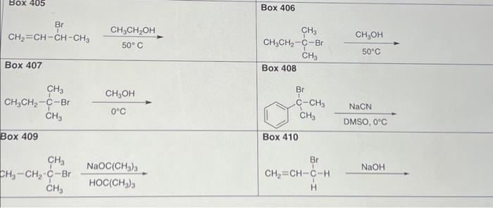 Solved Box 405 Br I CH2=CH-CH-CH3 Box 407 CH3 CH3CH₂-C-Br | Chegg.com