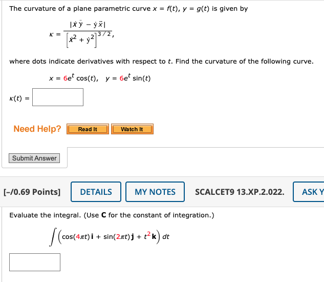 Solved The curvature of a plane parametric curve | Chegg.com