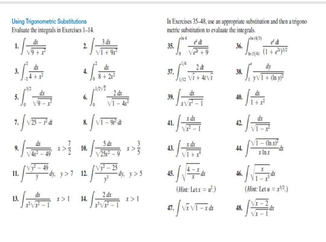 Solved Using Trigonometric Substitutions Evaluate the | Chegg.com