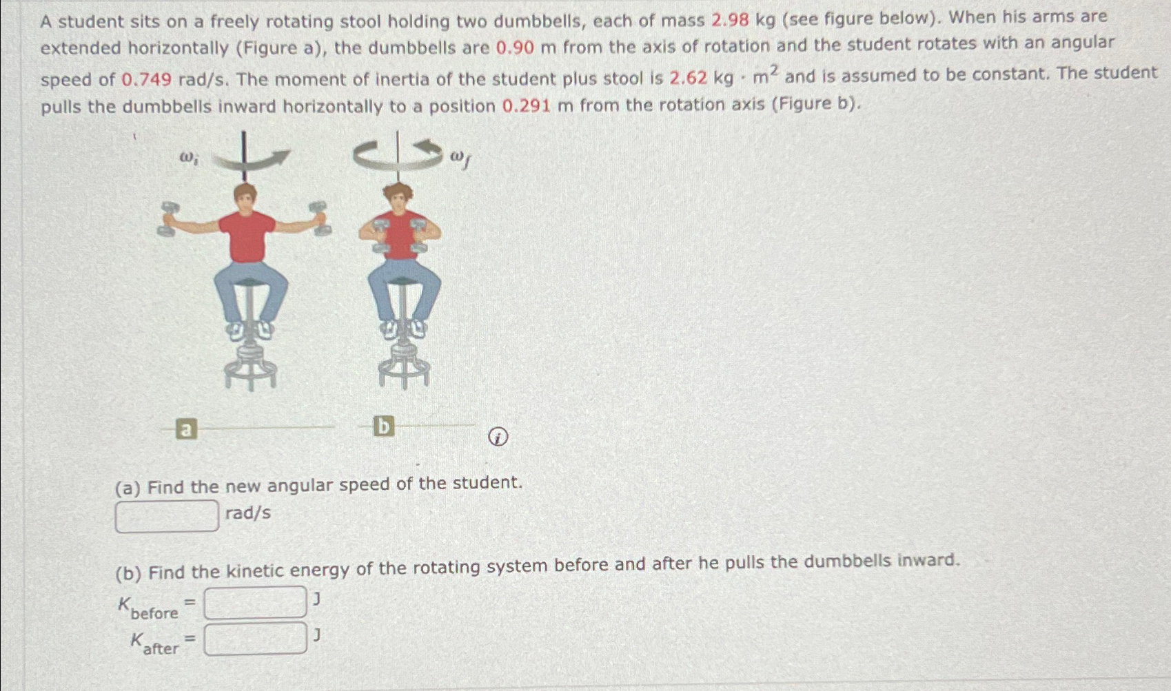 Solved A student sits on a freely rotating stool holding two | Chegg.com
