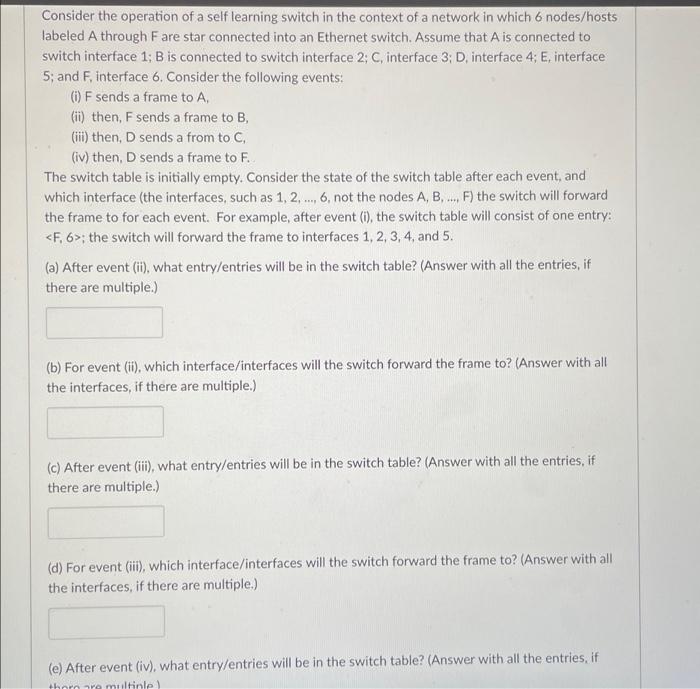 Solved Consider the operation of a self learning switch in | Chegg.com