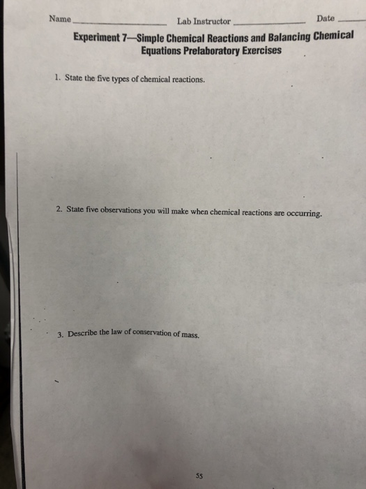 Solved Name Lab Instructor Date Experiment 7-Simple Chemical | Chegg.com