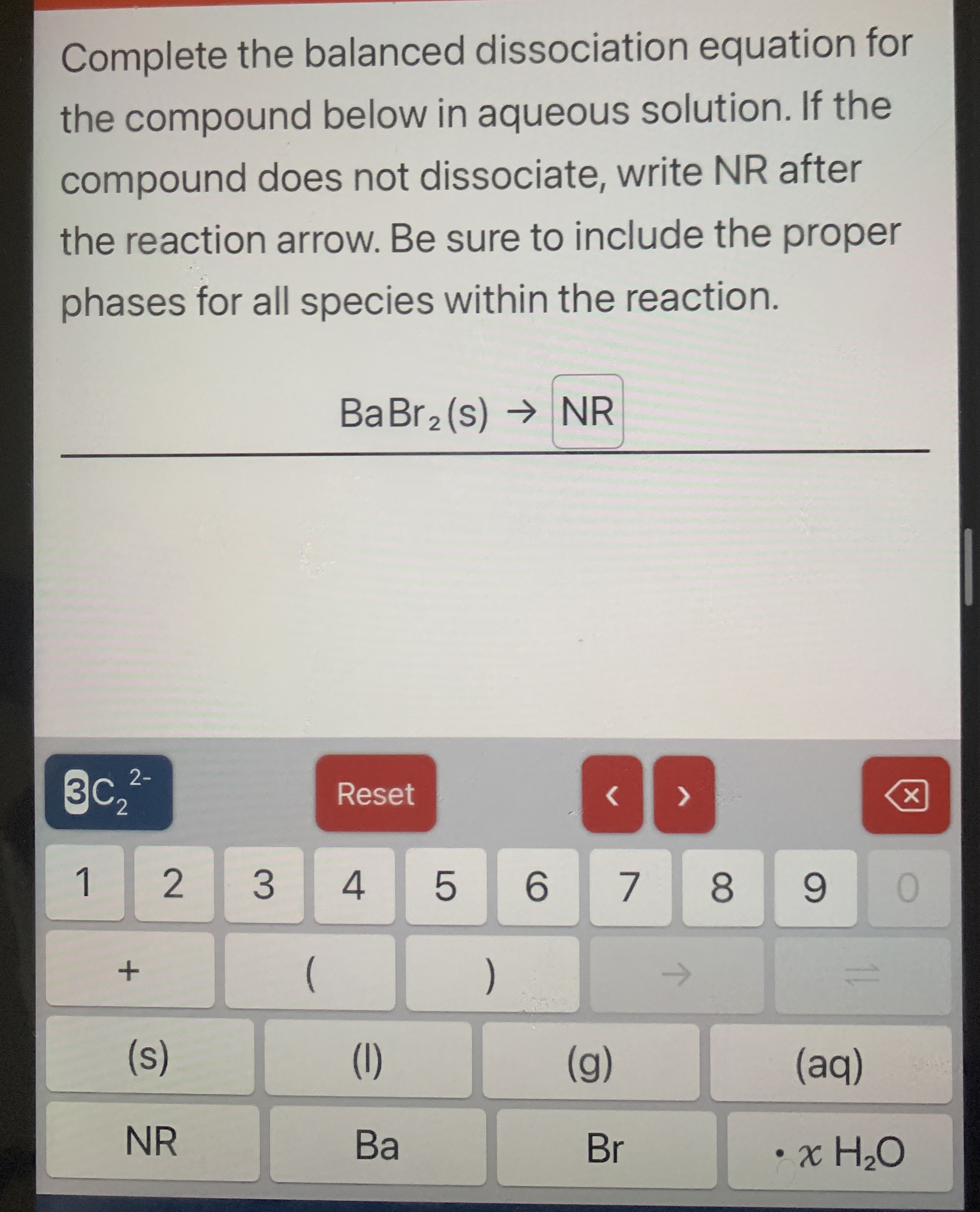 Solved Complete the balanced dissociation equation forthe | Chegg.com