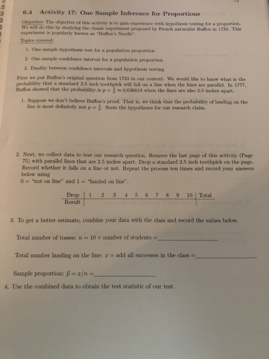 Solved 6.4 Activity 17: One Sample Inference for Proportions | Chegg.com