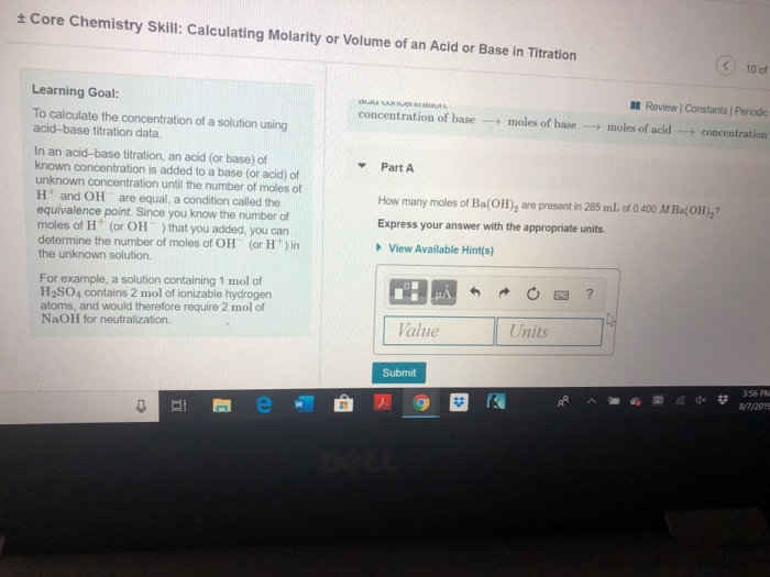 Solved Core Chemistry Skill: Calculating Molarity or Volume | Chegg.com