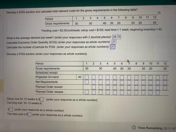 Solved Develop a EOQ solution and calculate total relevant | Chegg.com