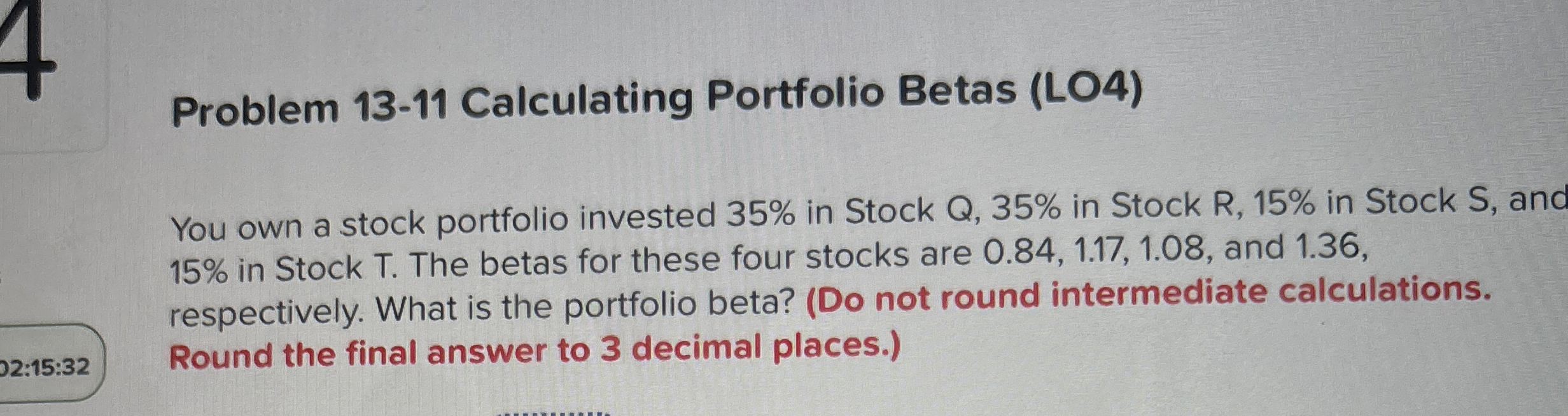Solved Problem 13-11 ﻿Calculating Portfolio Betas (LO4)You | Chegg.com