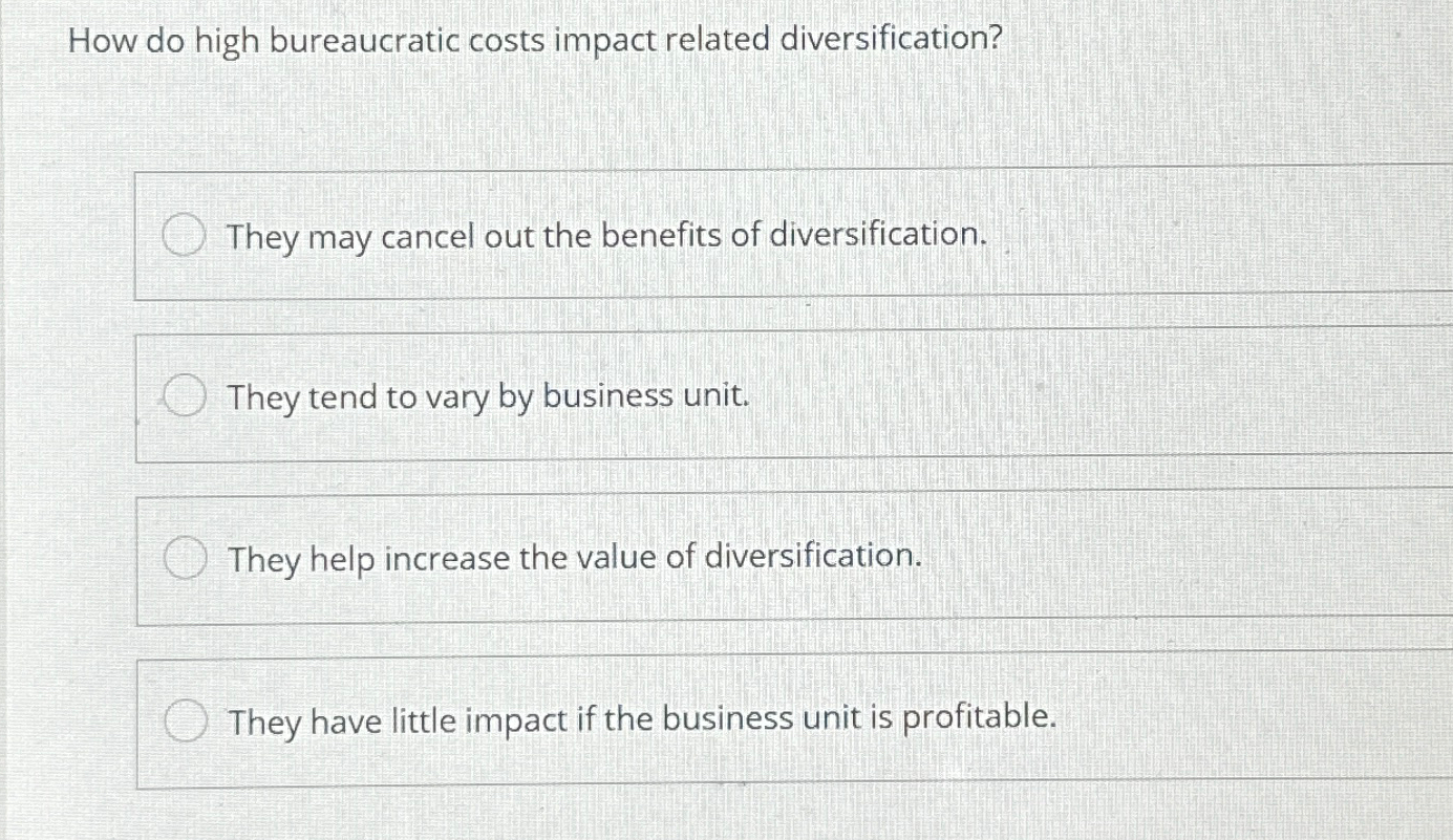 Solved How do high bureaucratic costs impact related | Chegg.com