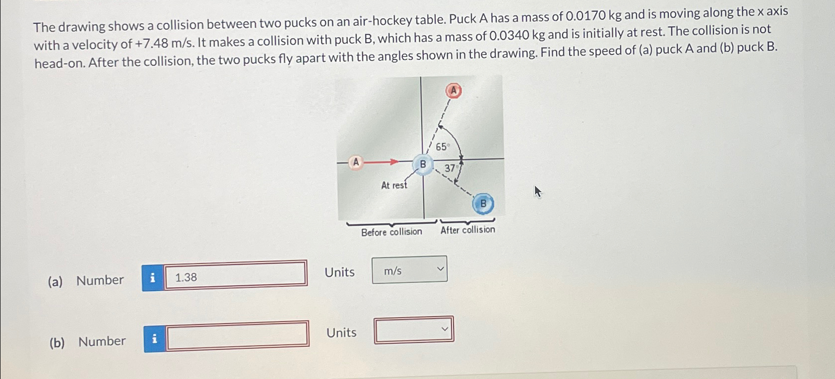 Solved The drawing shows a collision between two pucks on an | Chegg.com