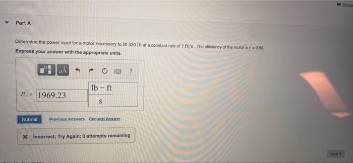 Solved Part A Determine the power input for a motor | Chegg.com
