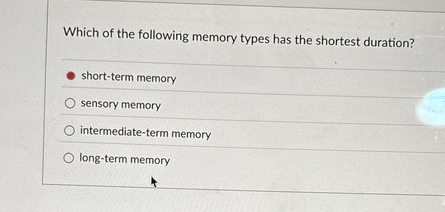Solved Which of the following memory types has the shortest | Chegg.com