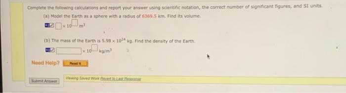 Solved Complete the following calculations and report your | Chegg.com