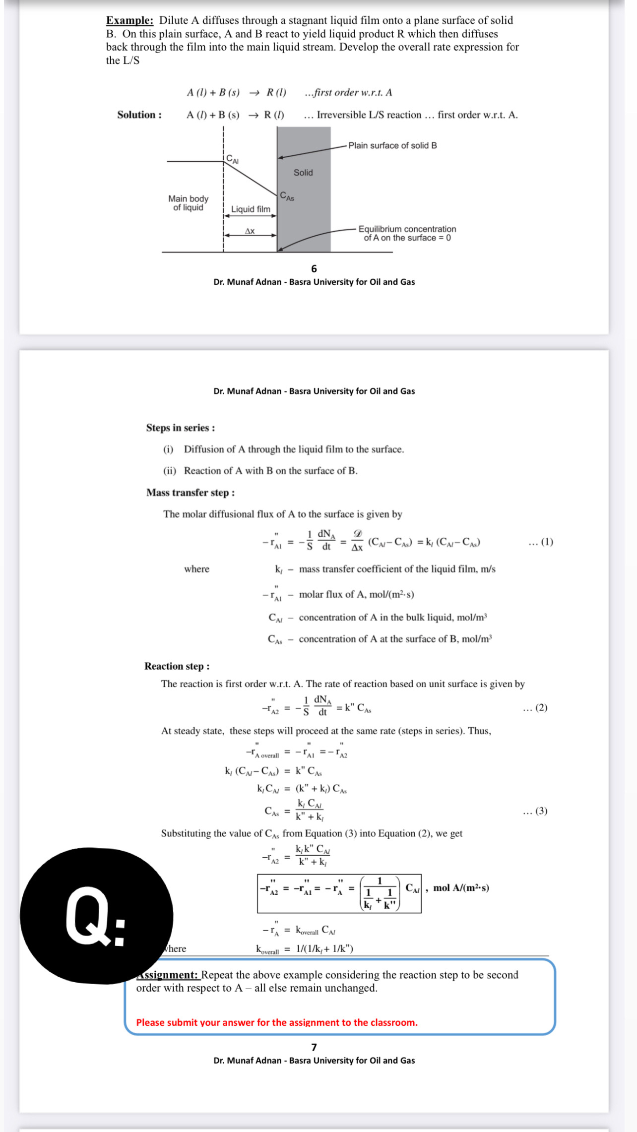 Solved Example: Dilute A diffuses through a stagnant liquid | Chegg.com
