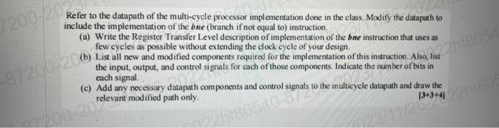 Solved Refer to the datapath of the multi-cycle processor | Chegg.com