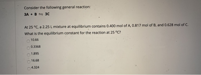 Solved Consider the following general reaction: 3A + B = 30 | Chegg.com