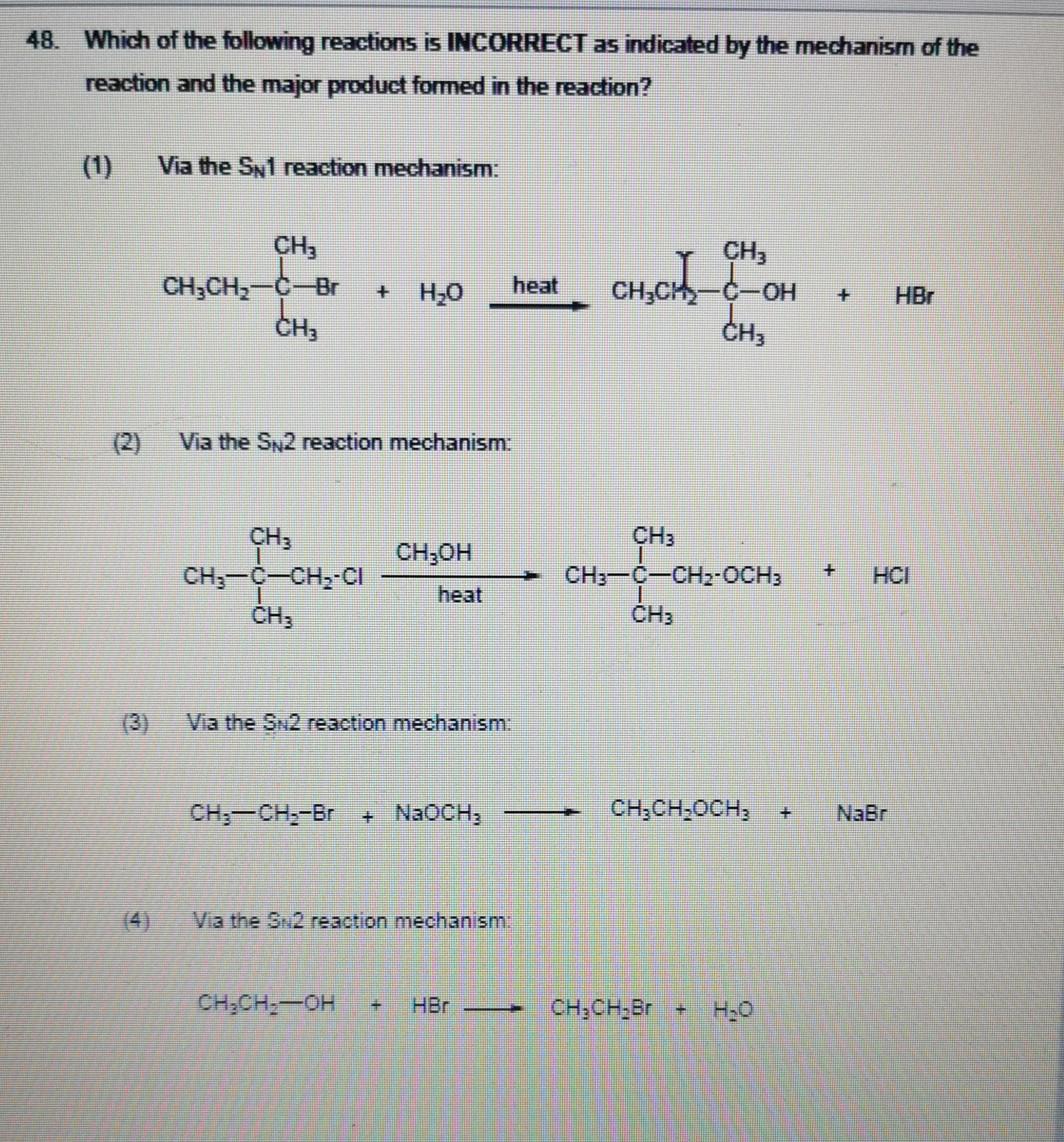 Solved 42. Which of the following reactions is INCORRECT? (1 | Chegg.com