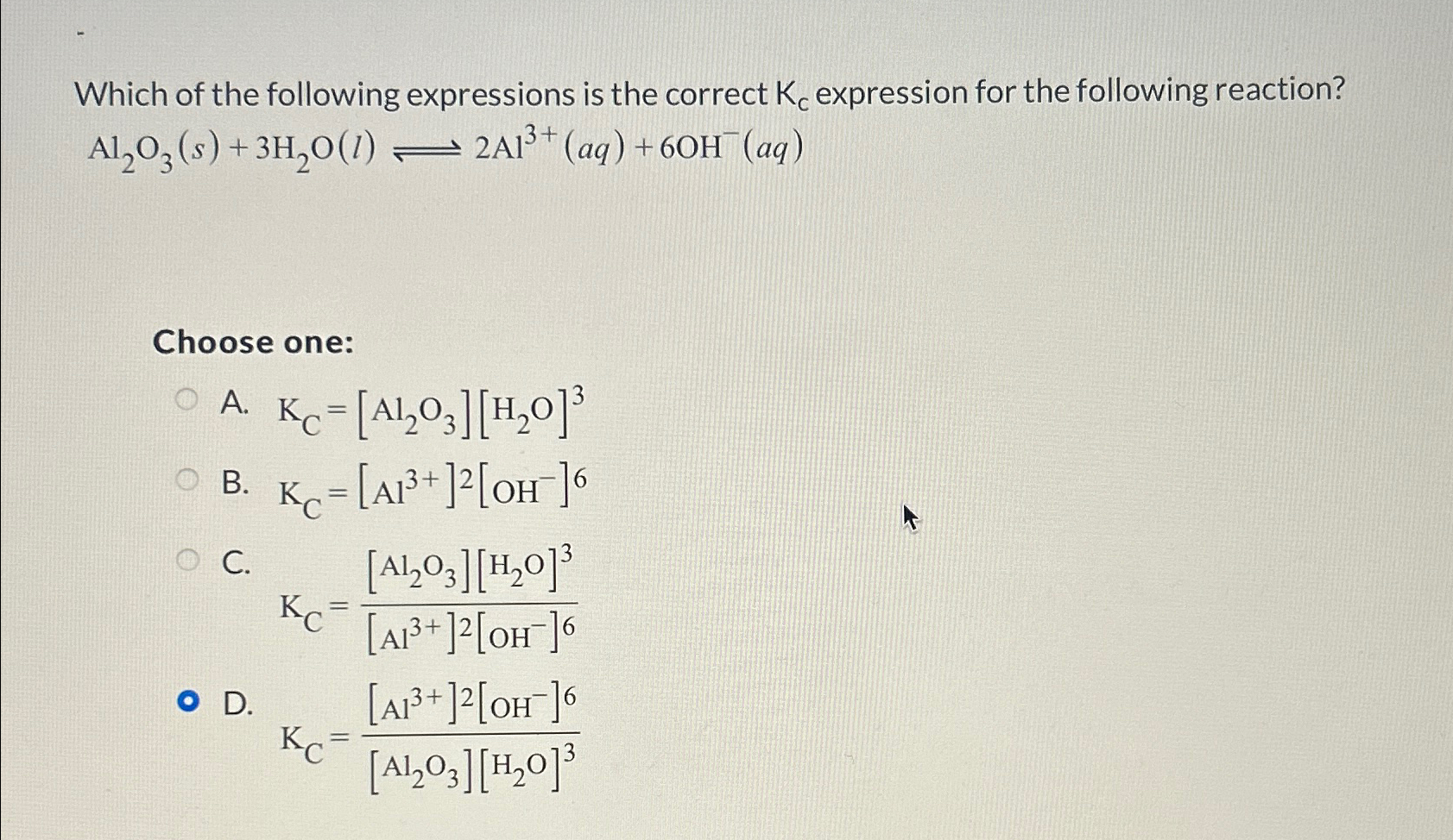 Solved Which of the following expressions is the correct Kc | Chegg.com