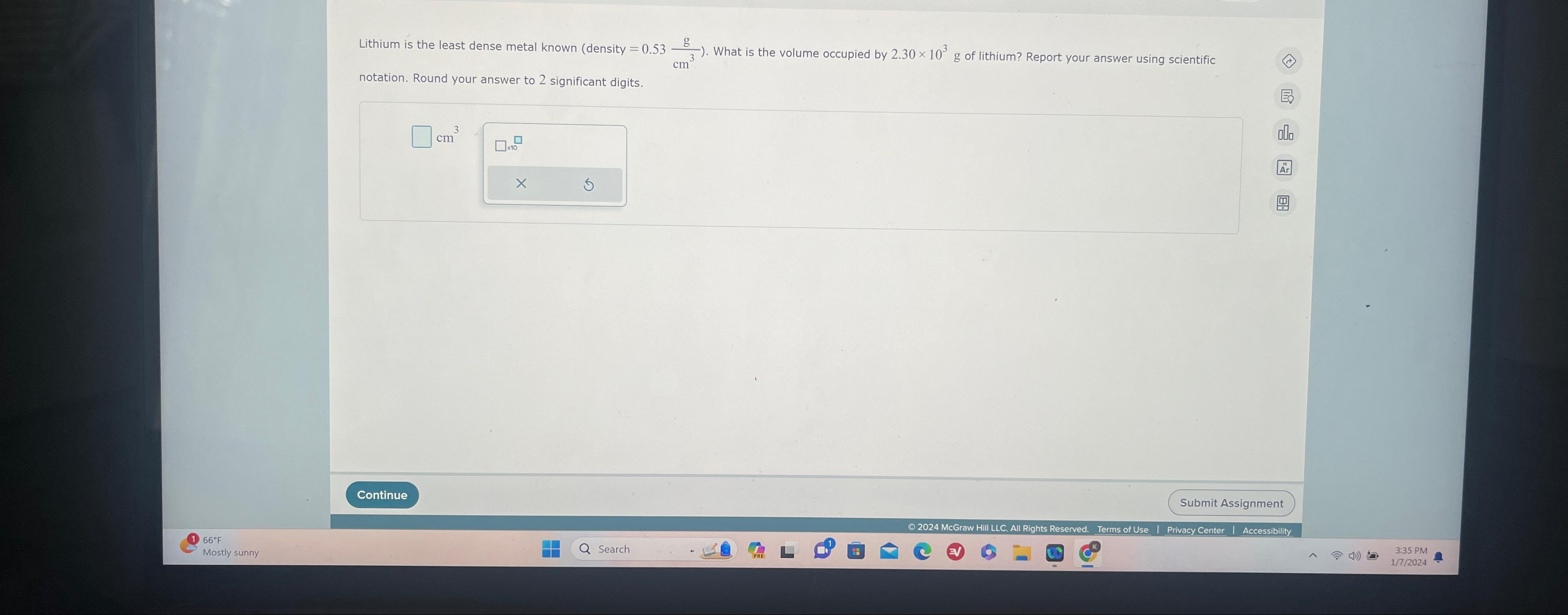 Solved Lithium is the least dense metal known (density | Chegg.com