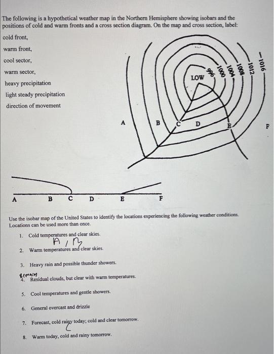 Solved The following is a hypothetical weather map in the | Chegg.com
