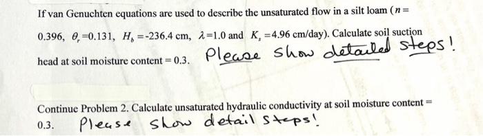 Solved If van Genuchten equations are used to describe the | Chegg.com