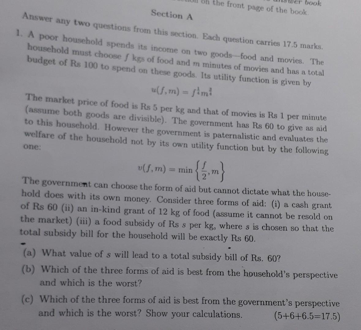 Solved Section A Answer any two questions from this section. | Chegg.com