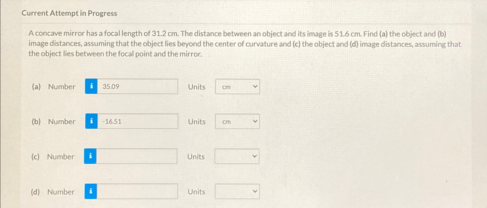 Solved Current Attempt in ProgressA concave mirror has a | Chegg.com