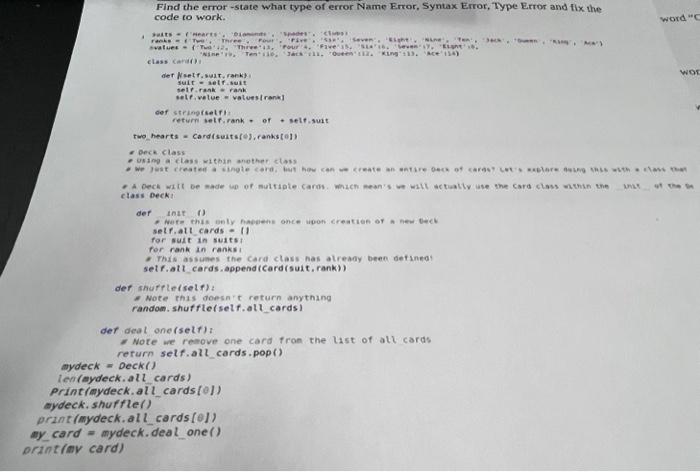 Solved Find the error-state what type of error Name Error, | Chegg.com