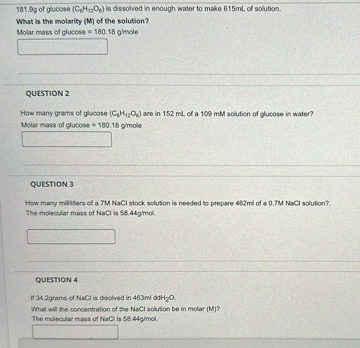 Solved 181.9g ﻿of glucose (C6H12O6) ﻿is dissolved in enough | Chegg.com