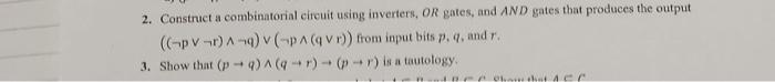 Solved 2 Construct A Combinatorial Circuit Using Inverters