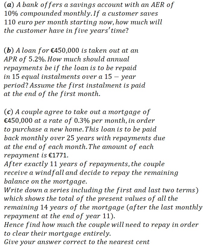 (a) ﻿A bank offers a savings account with an AER | Chegg.com