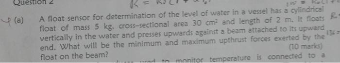 (a) A float sensor for determination of the level of | Chegg.com