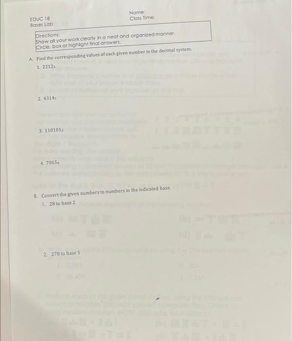 Solved Directions: Show all your work clearly in a neat and | Chegg.com