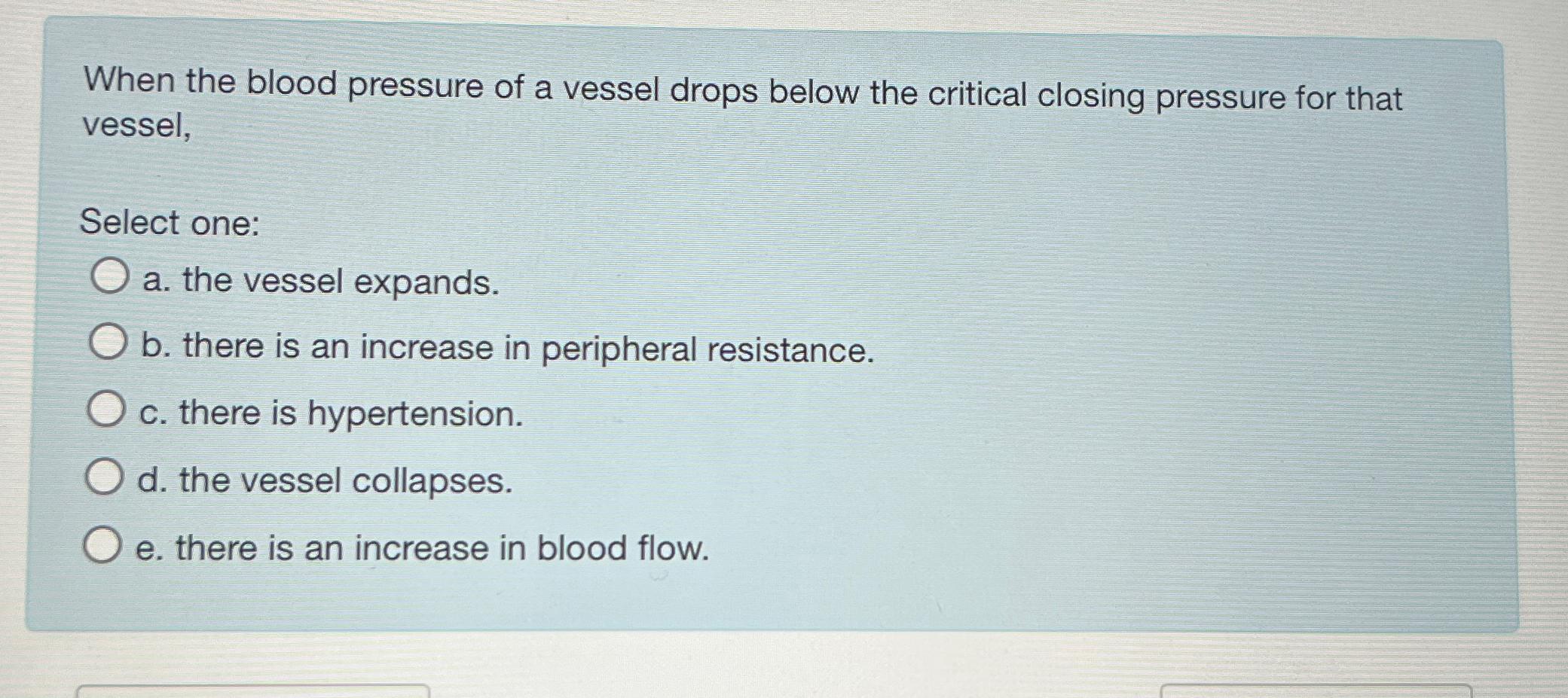 Solved When the blood pressure of a vessel drops below the | Chegg.com