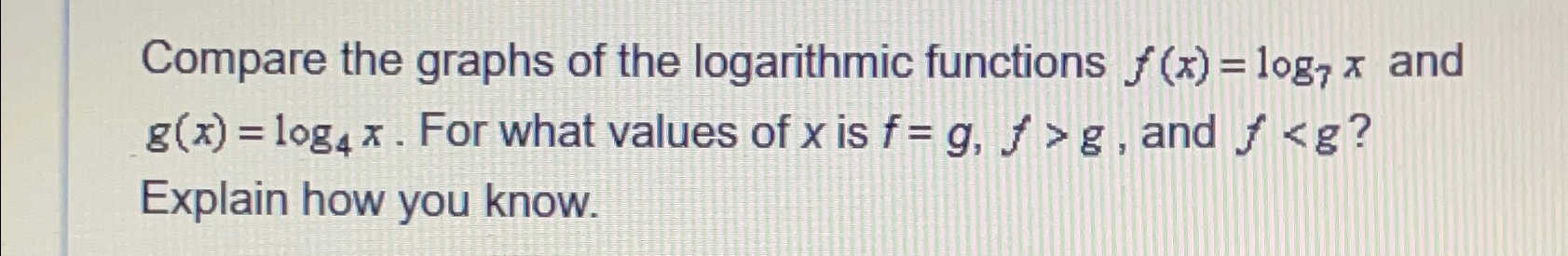 Solved Compare the graphs of the logarithmic functions | Chegg.com
