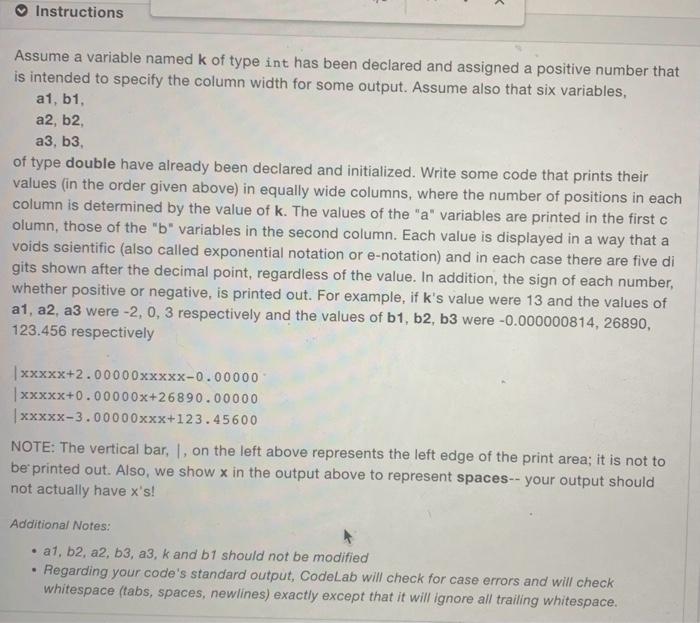Solved Assume a variable named k of type int has been | Chegg.com