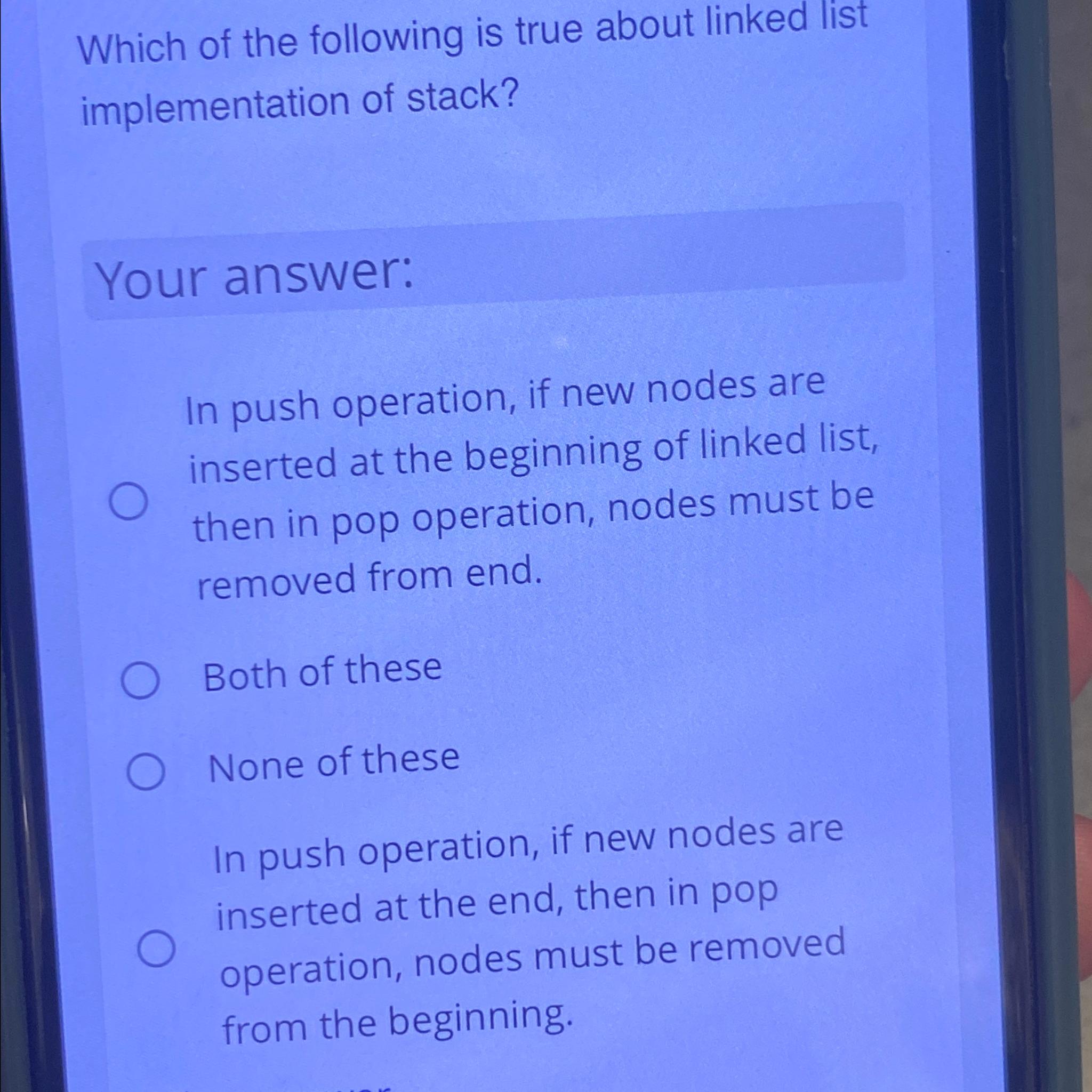 Solved Which of the following is true about linked list | Chegg.com