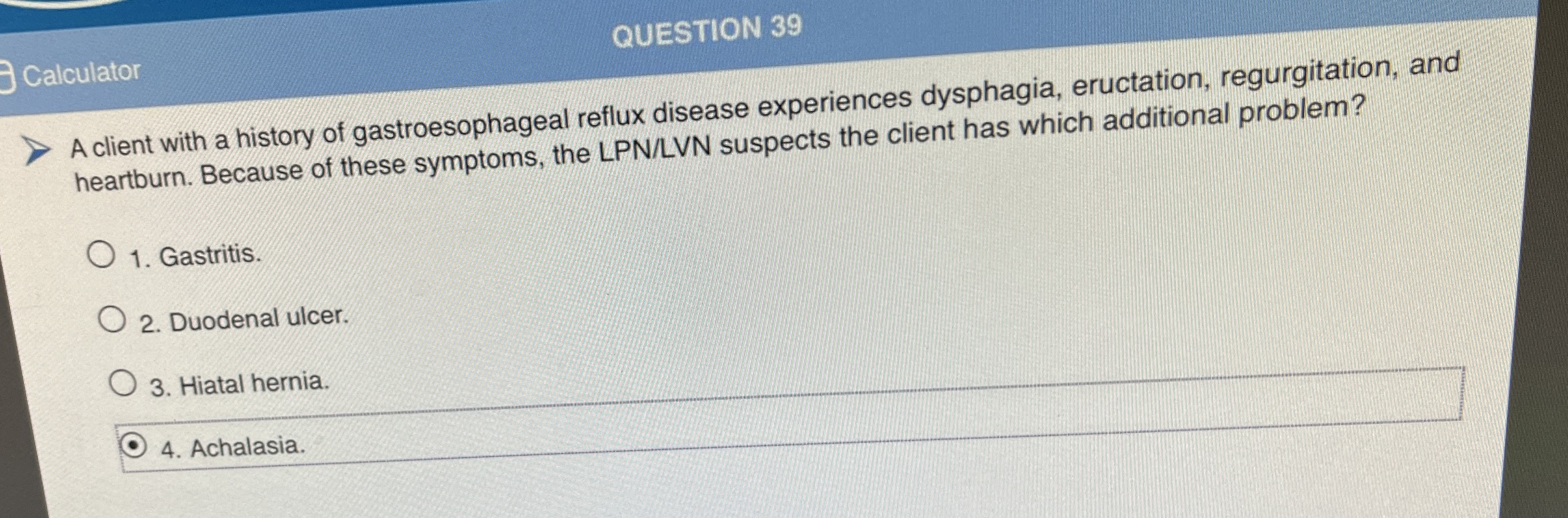Solved CalculatorQUESTION 39A client with a history of | Chegg.com