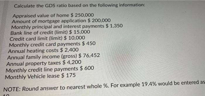 Solved Calculate the GDS ratio based on the following | Chegg.com